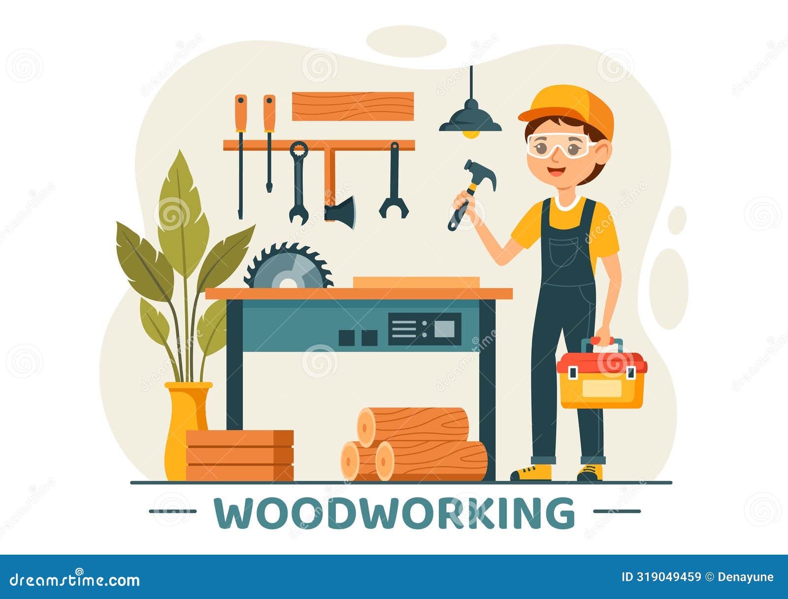 Woodworking Vector Illustration Featuring Modern Craftsmen and Workers ...