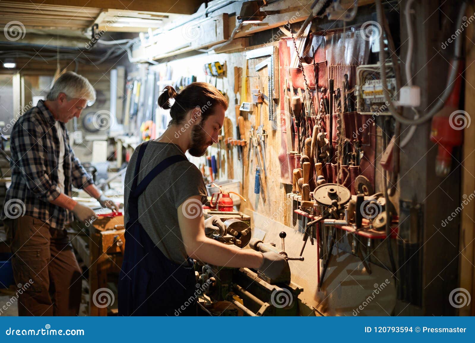 Woodworking in workshop stock photo. Image of indoor - 120793594
