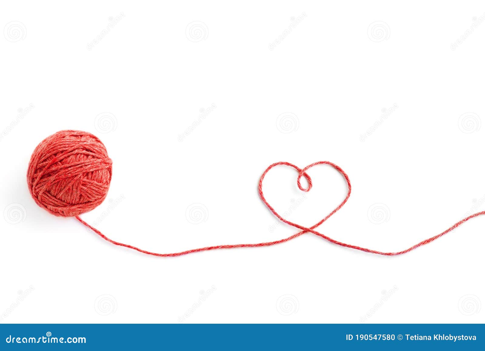 Wool Ball and Thread in Shape of Heart Isolated on White Background ...