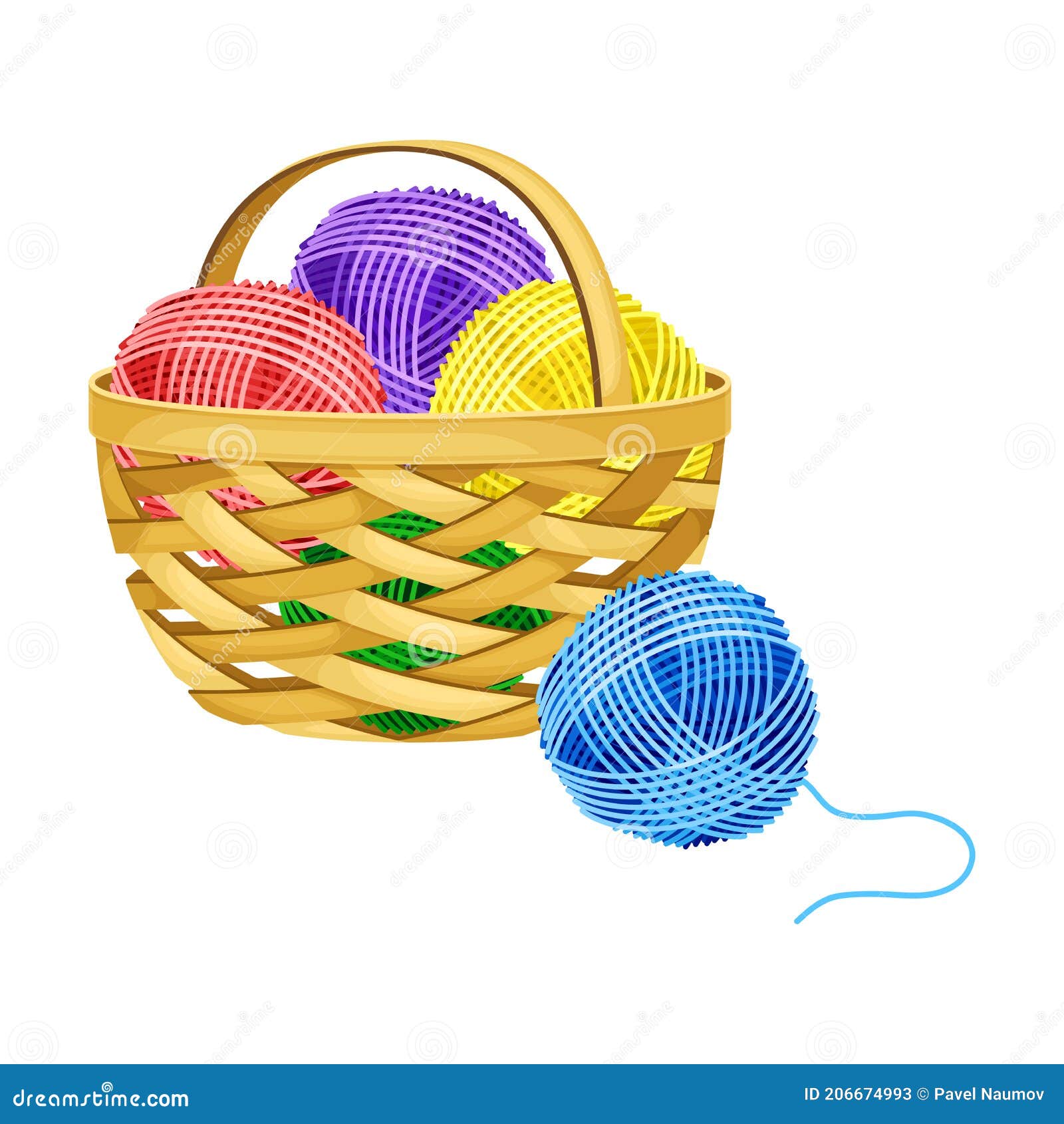 Wool or Cotton Thread Ball in Wicker Basket As Needlework Tools Vector ...