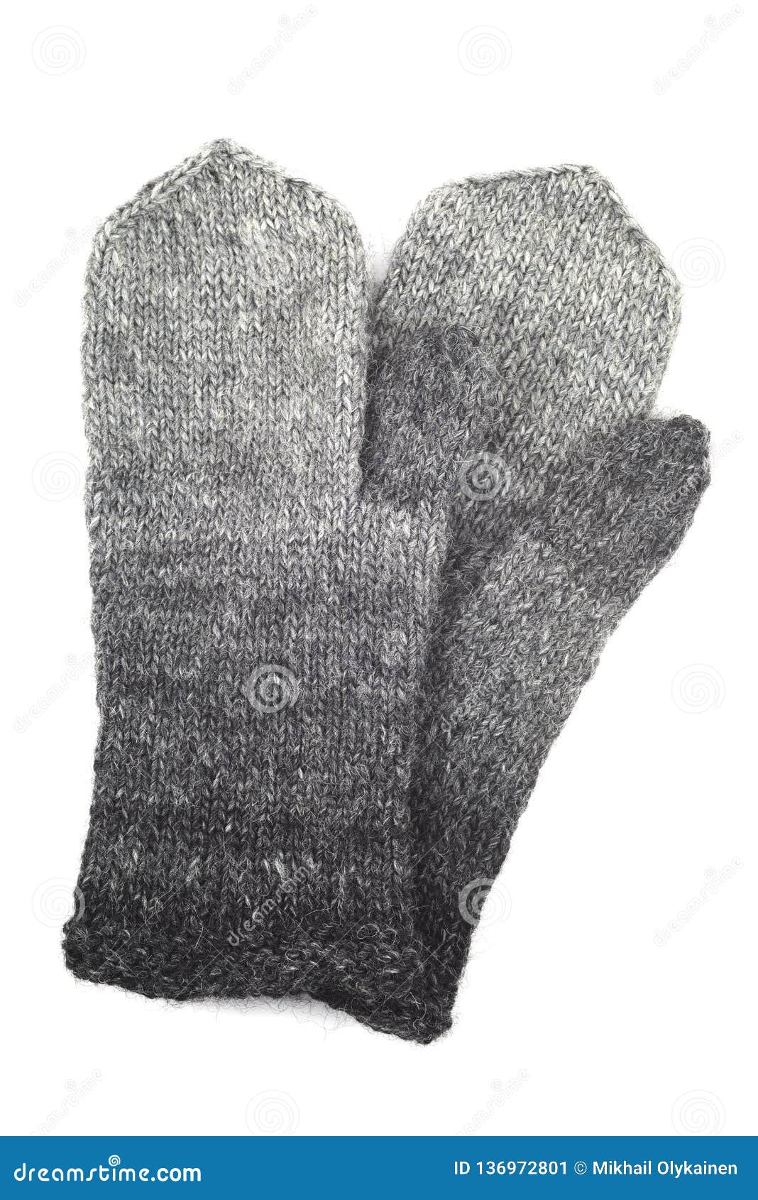 Wool Gray Knitted Mittens on a White Stock Image - Image of little ...