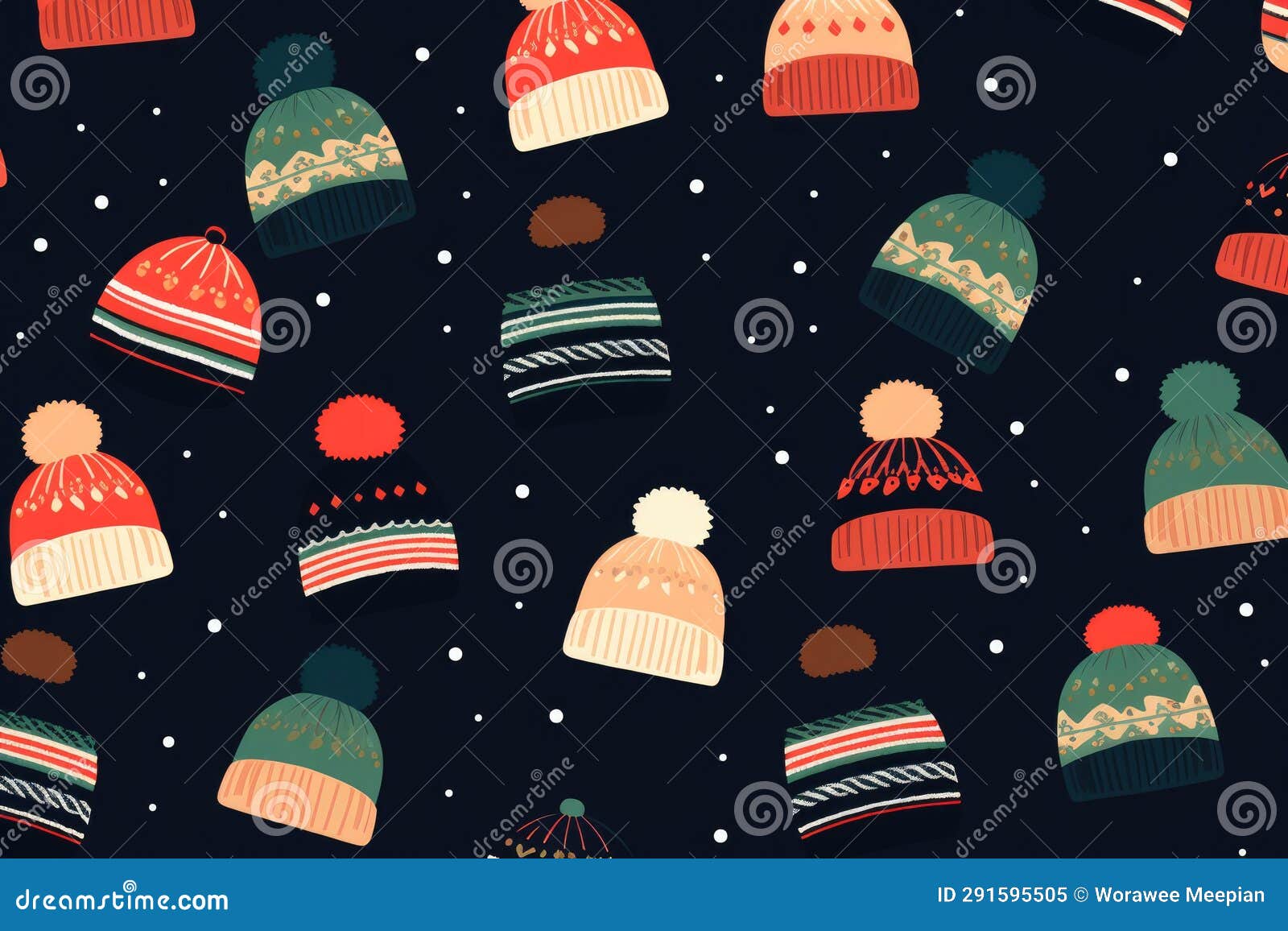 Wool Hat on Pattern Background. Winter Season Stock Illustration ...