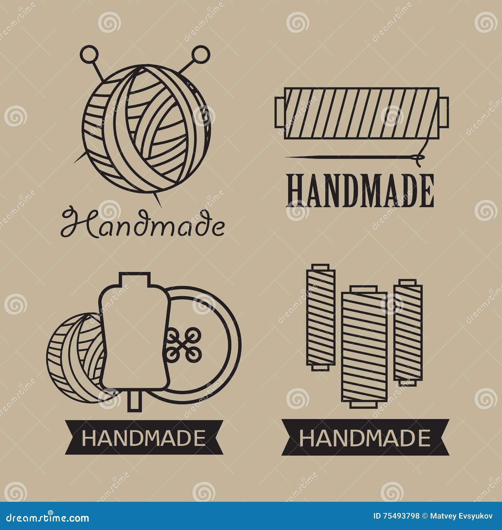 Wool Labels and Elements Handmade Stickers Stock Illustration ...