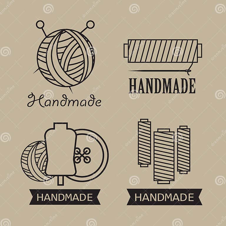 Wool Labels and Elements Handmade Stickers Stock Illustration ...