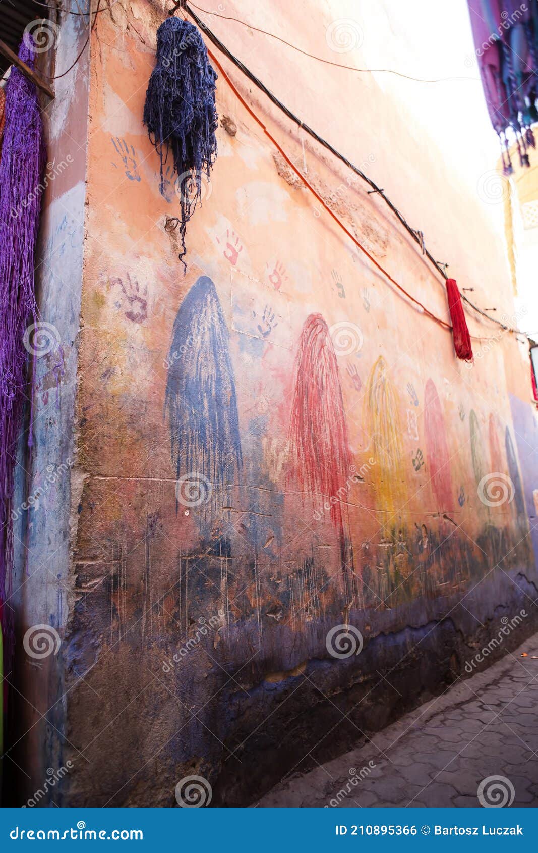 Wool and Textile Tannery Wall, Marrakesh, Morocco Stock Photo - Image ...