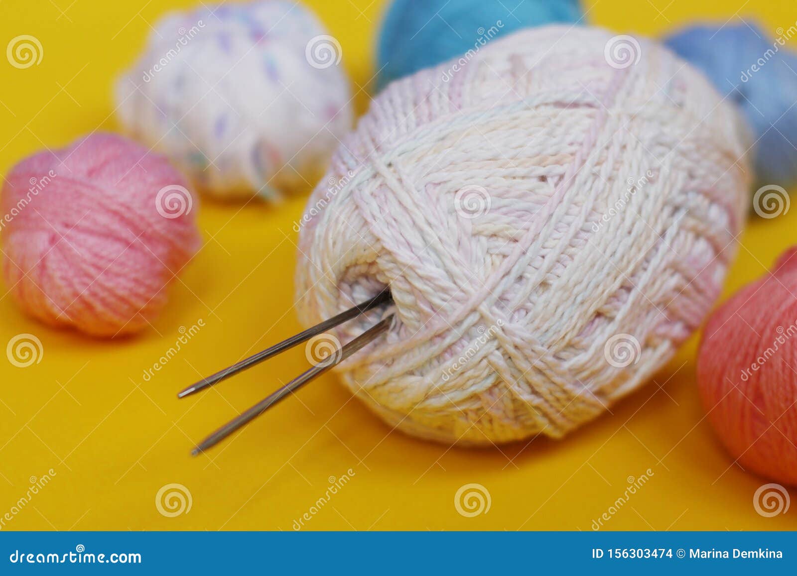 Woolen Thread and Knitting Needle. Accessories for Needlework Stock ...