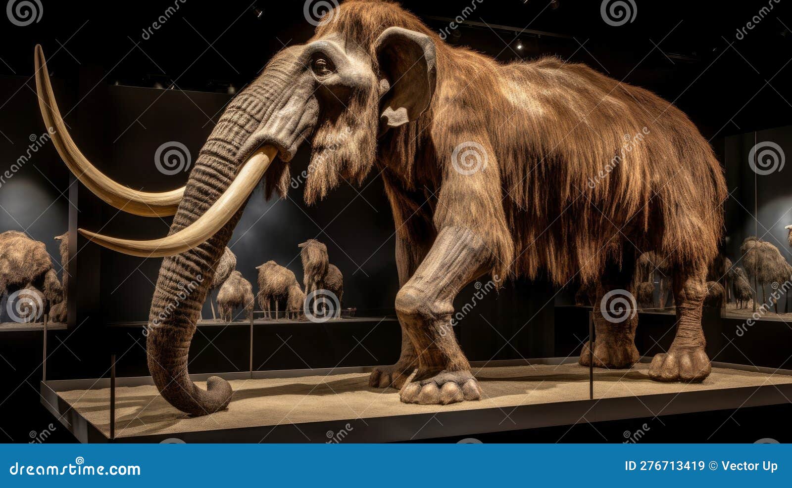 Ice Age Mammoth And Full Moon Black And White Vector Design ...