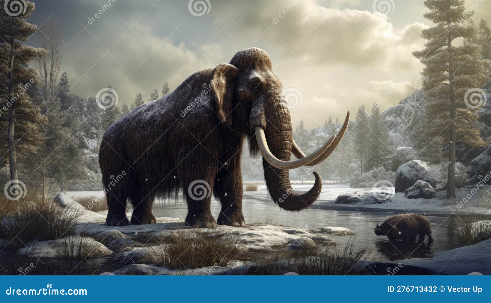 Ice Age Mammoth And Full Moon Black And White Vector Design ...