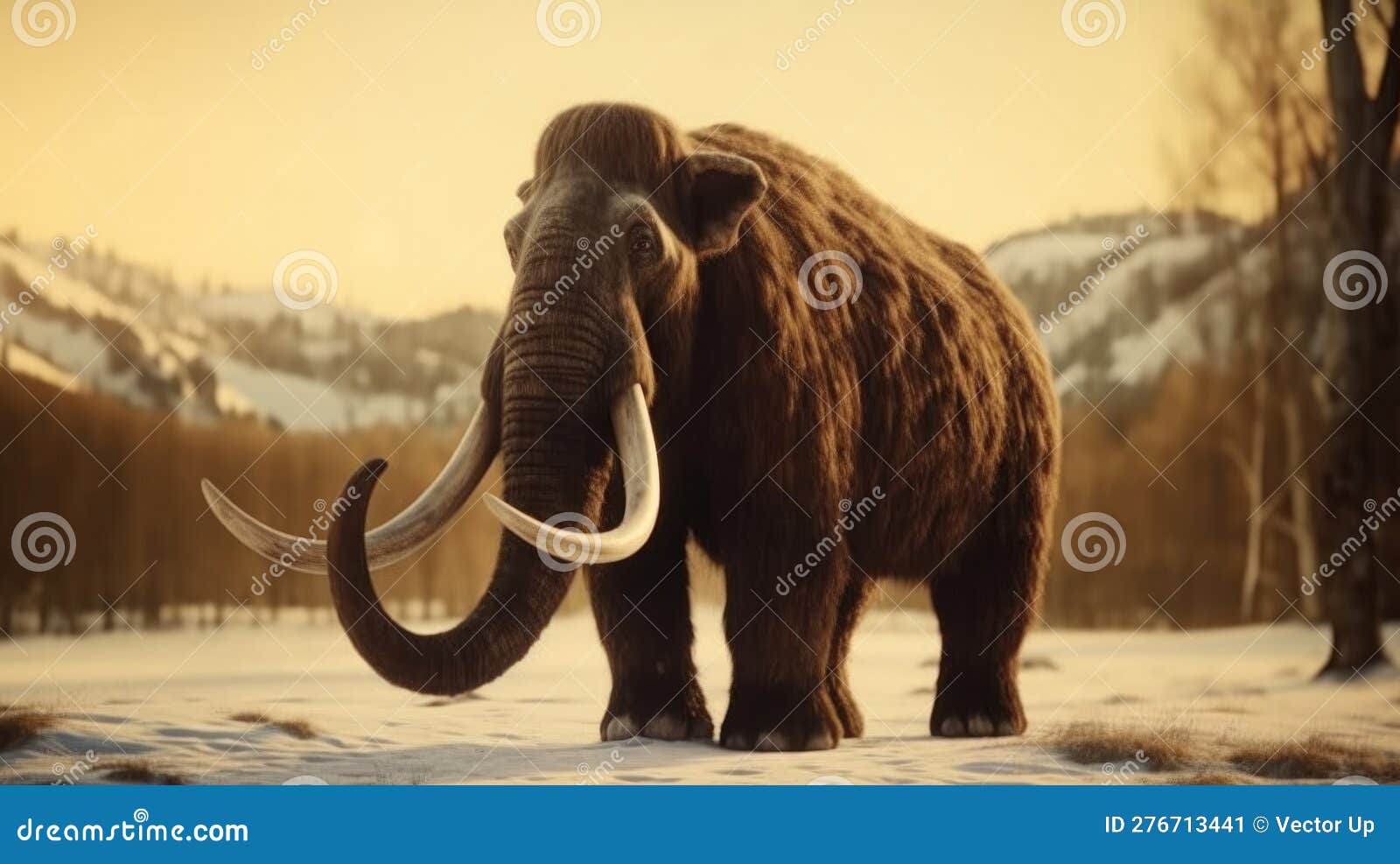 Ice Age Mammoth And Full Moon Black And White Vector Design ...