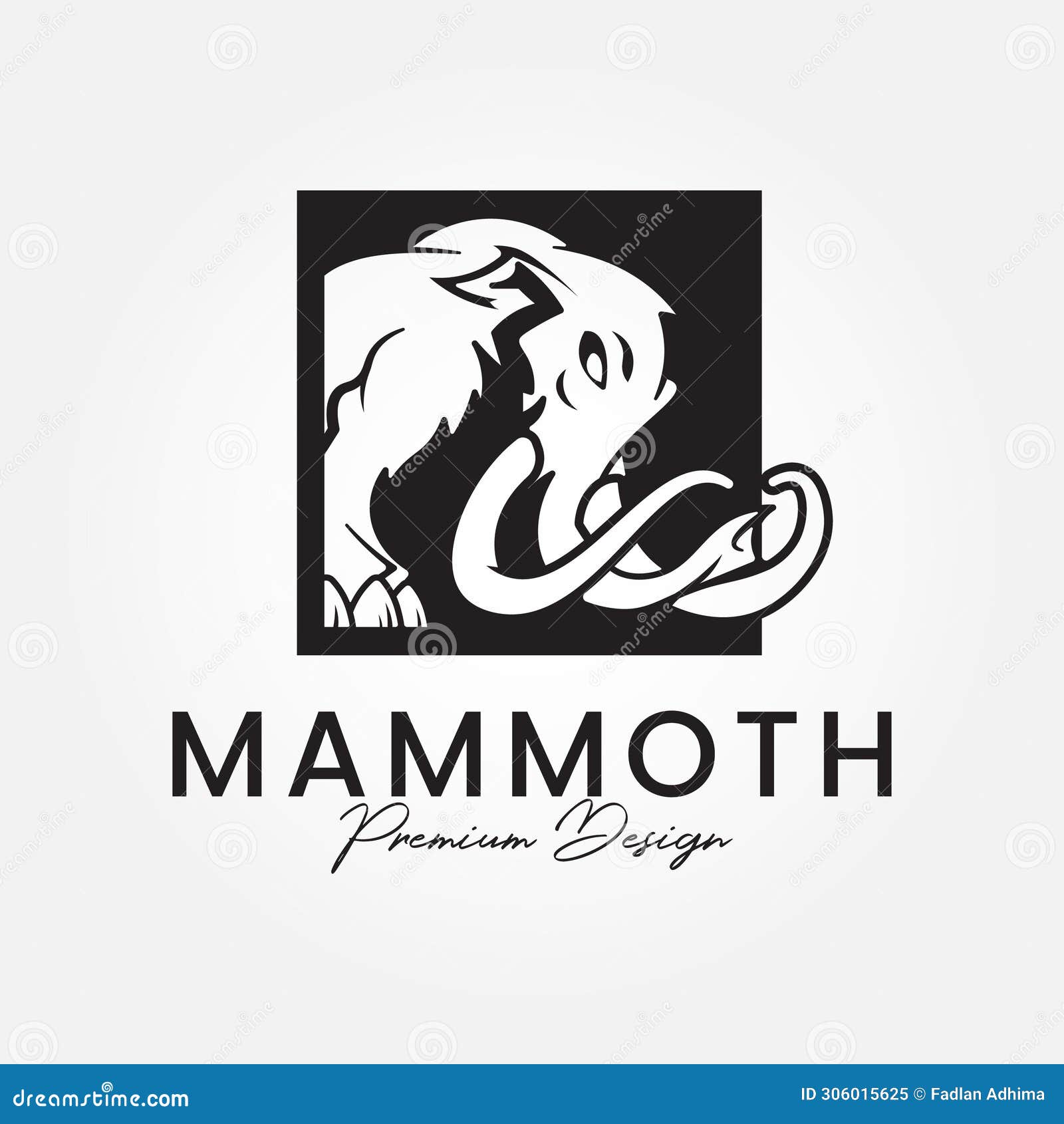 Woolly Mammoth Logo Vector Design with Long Tusks Stock Illustration ...