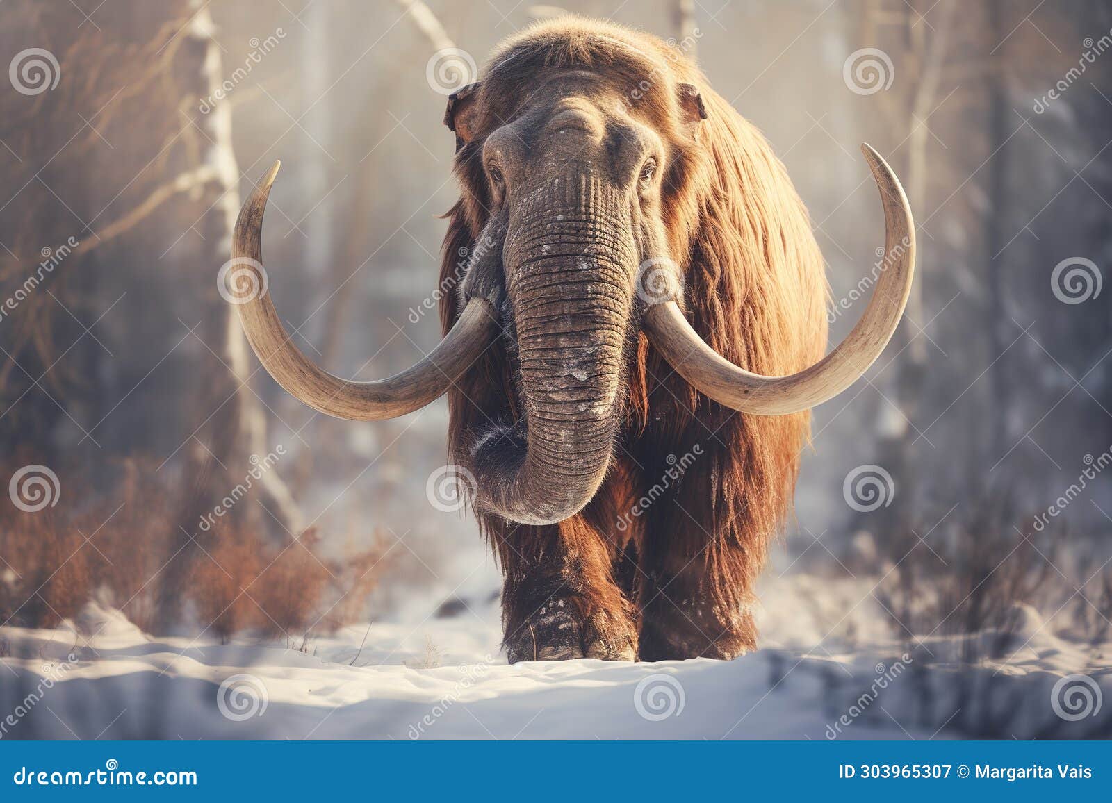 Woolly Mammoth Walking in a Winter Snowy Forest Stock Illustration ... Woolly Mammoth Walking in a Winter Snowy Forest Stock Illustration ...