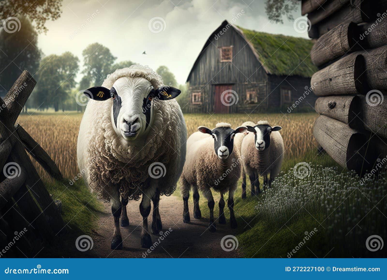 Woolly Sheep on a Farm. Ai Generated Stock Illustration - Illustration ...