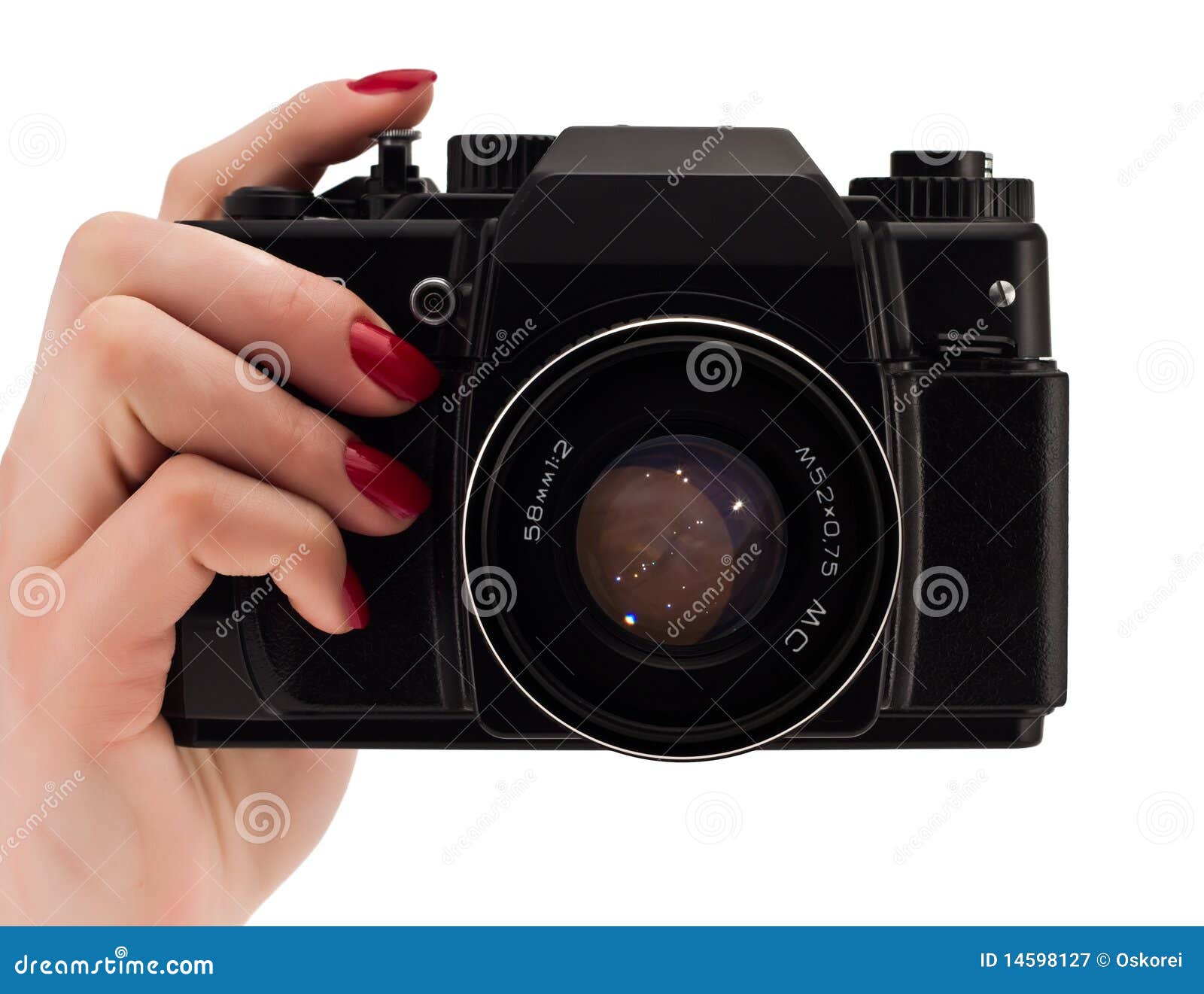 Woomans Hand with Red Nails Holding a Camera Stock Image - Image of ...
