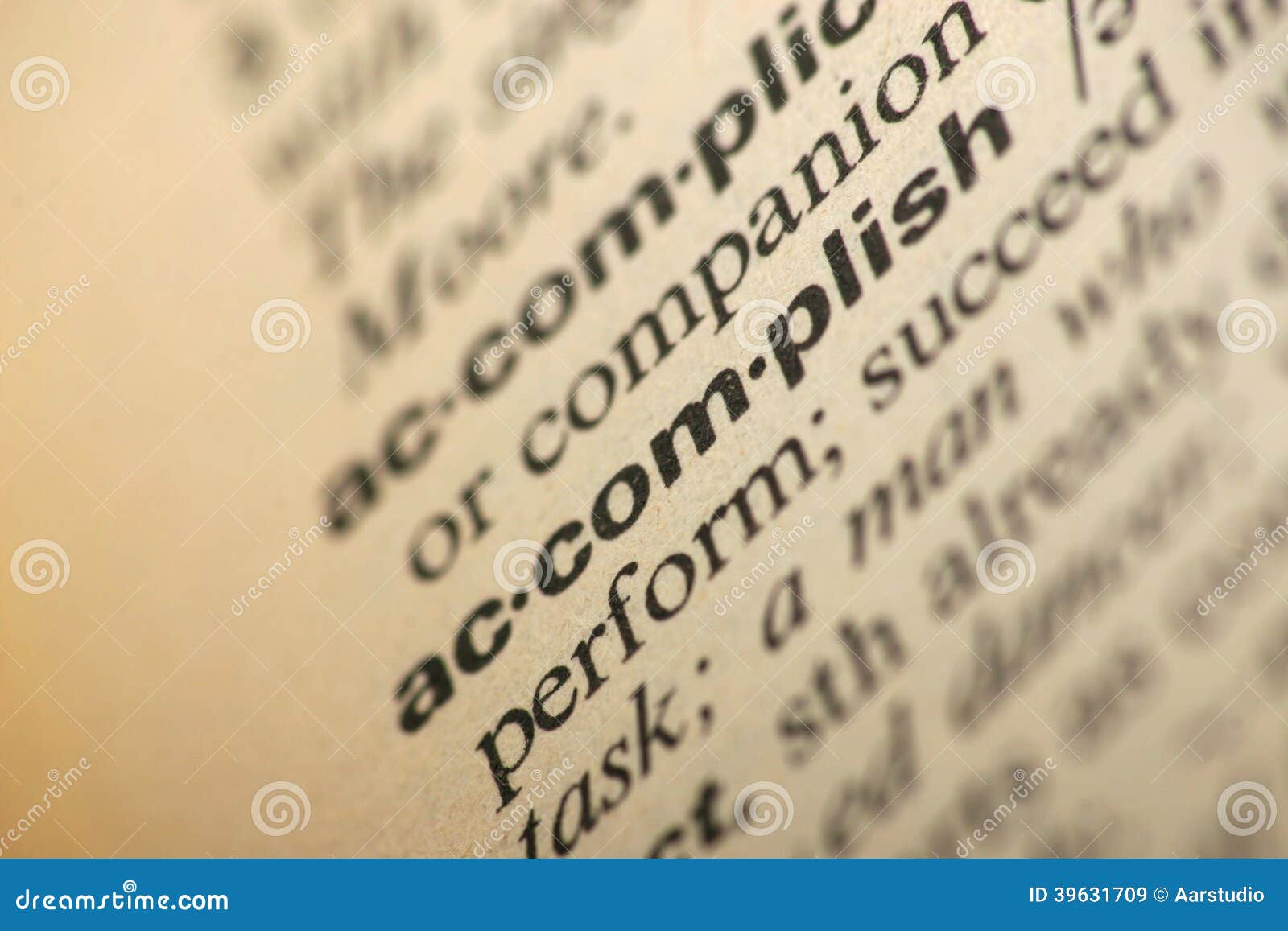 Word Accomplish in a Dictionary Stock Image - Image of orange, closeup ...