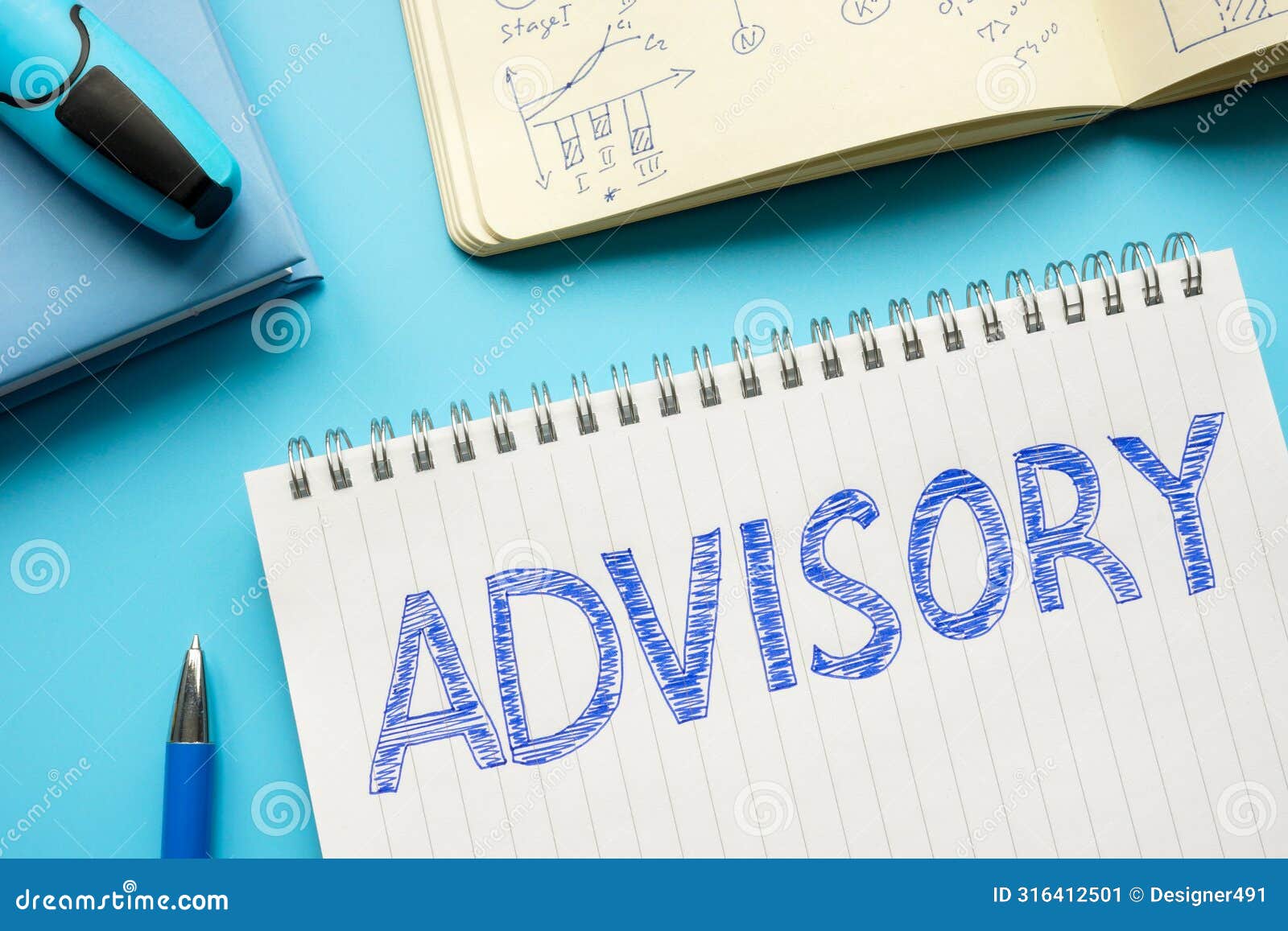 Word Advisory in Notepad and Handwritten Graphs and Business Notes ...