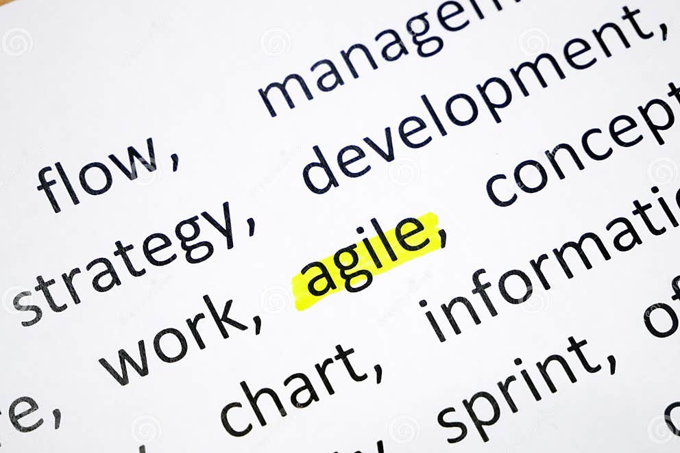 Word Agile Undelnines among Other Words on Printed Text on White Paper ...