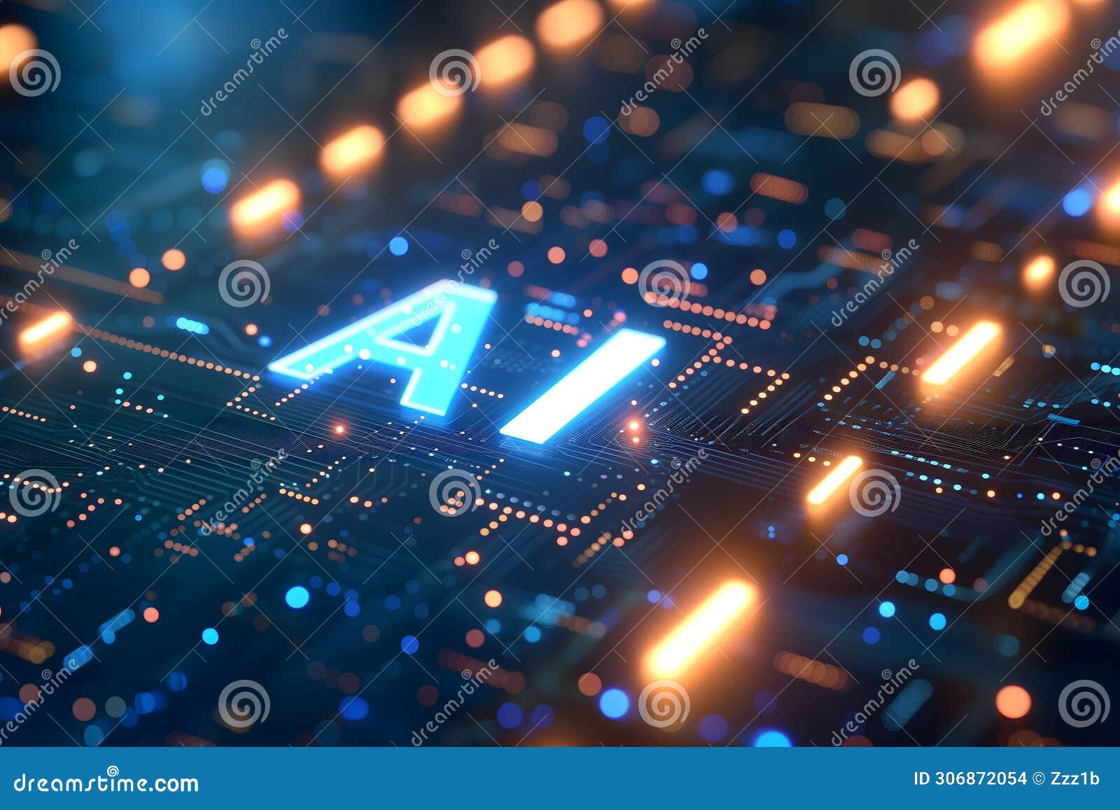 Word AI - Artificial Intelligence Circuit Board with Blue and Orange ...