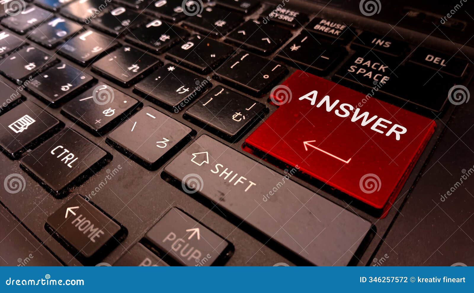 Word Answer on Keyboard Text Alphabet Enter Red Focus Stock Photo ...