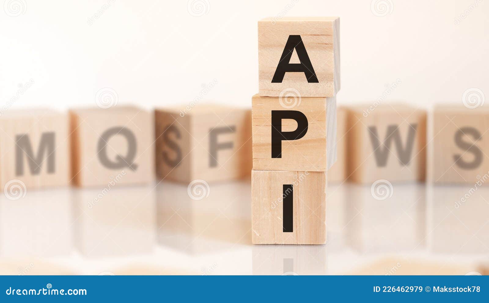 Word API from Wooden Blocks with Letters, Concept Stock Image - Image ...