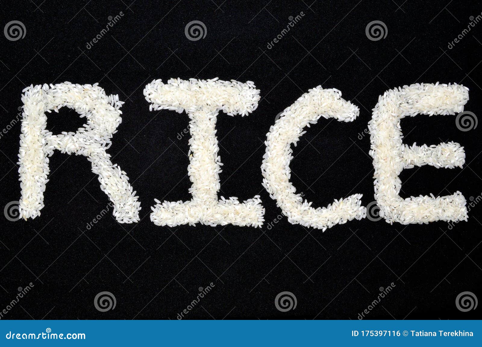 Word Arts `Rice` Made of Rice Grain on Black Background Stock Photo ...