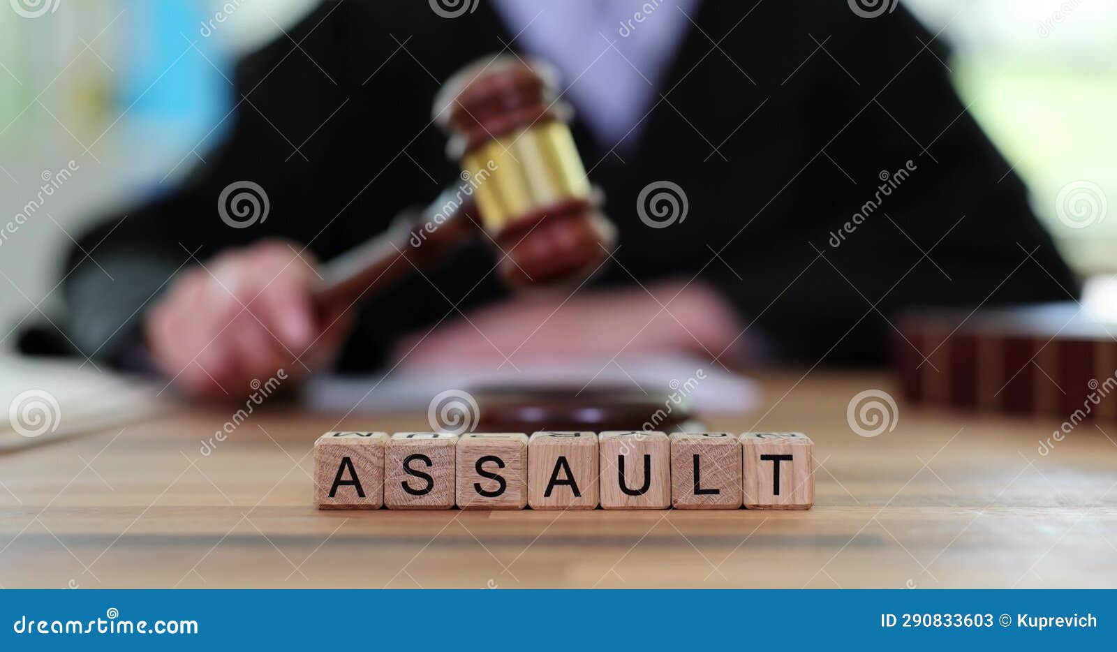 Word Assault Made from Blocks on Wooden Court Table Stock Video - Video ...
