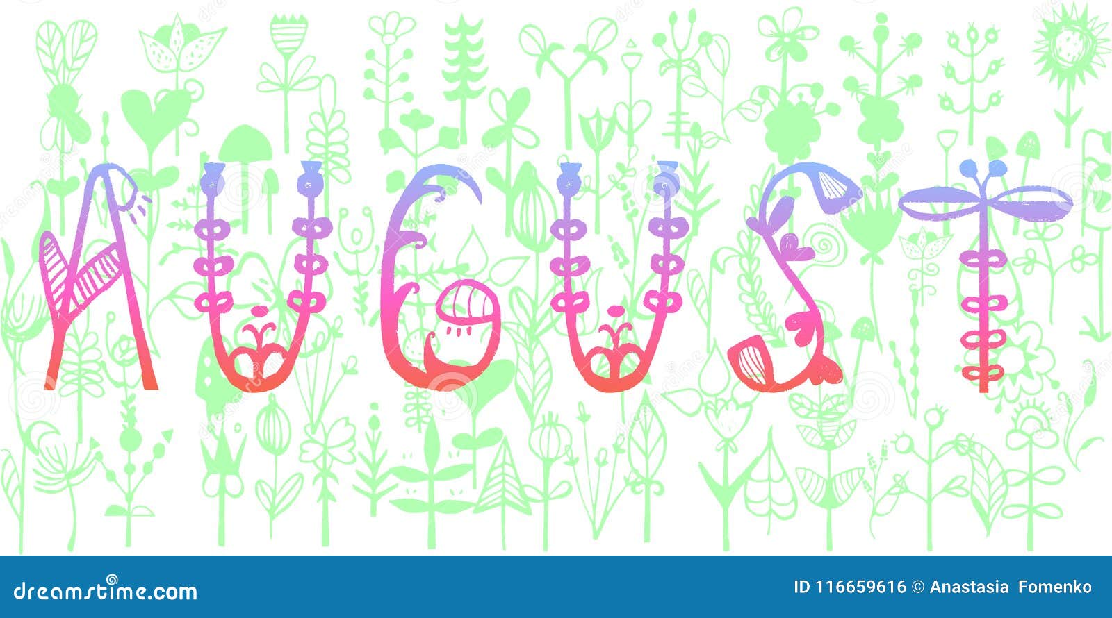 The Word AUGUST. Vector Decorative Zentangle Object. Calligraphy is a ...