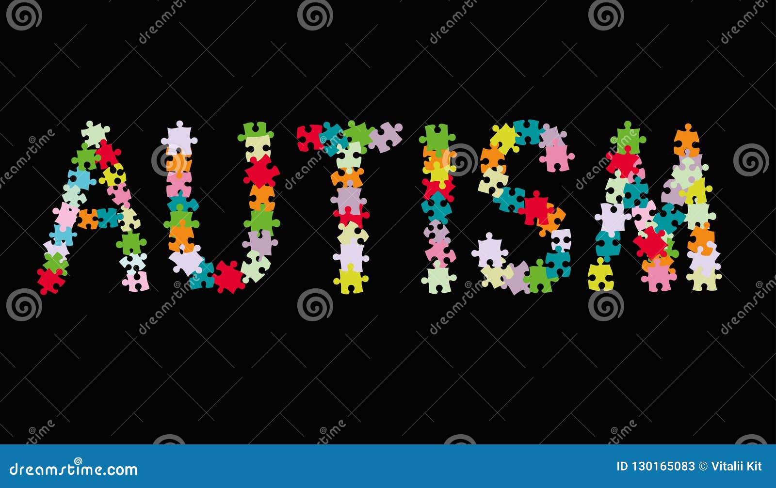 Word AUTISM Made of Multi Colored Puzzle Pieces on Black Background ...