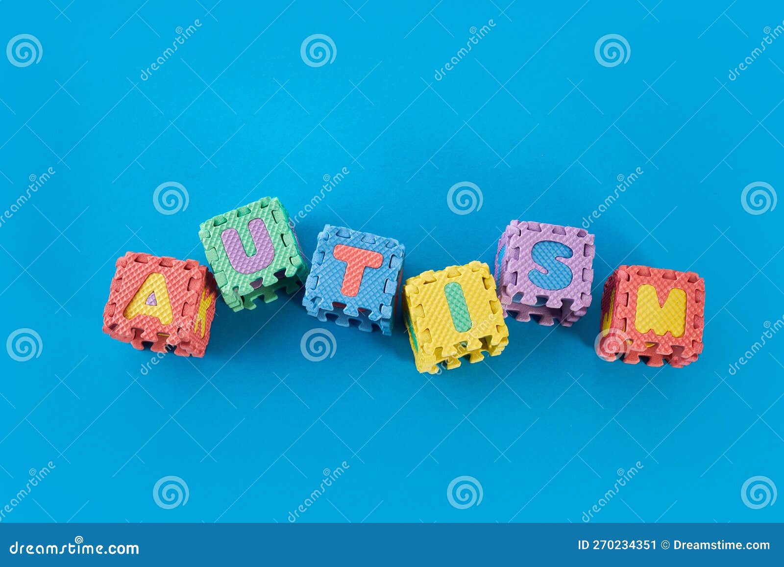 Word Autism on Puzzle Cubes on Blue Background. Stock Image - Image of ...