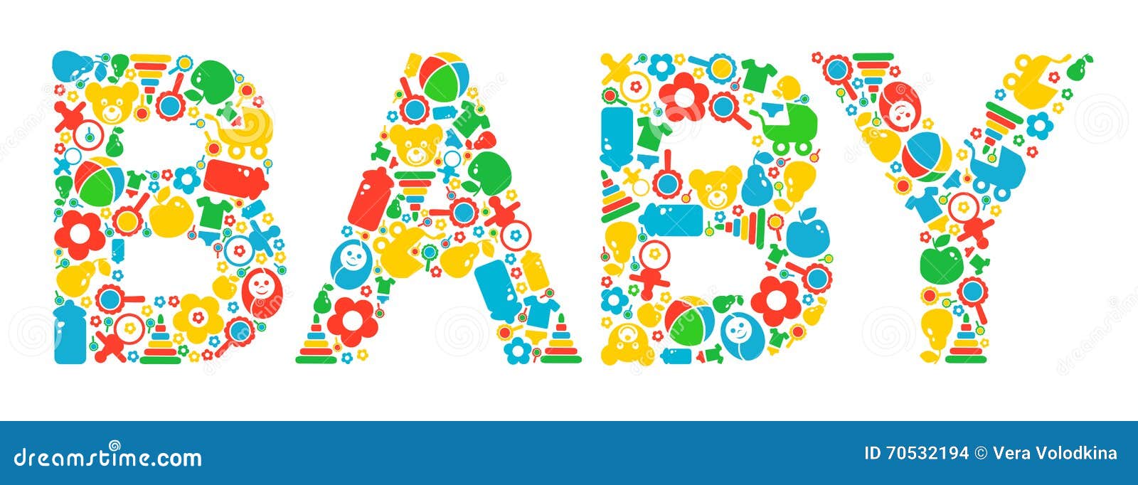 Word BABY Composed of Different Baby Tools. Stock Vector - Illustration ...