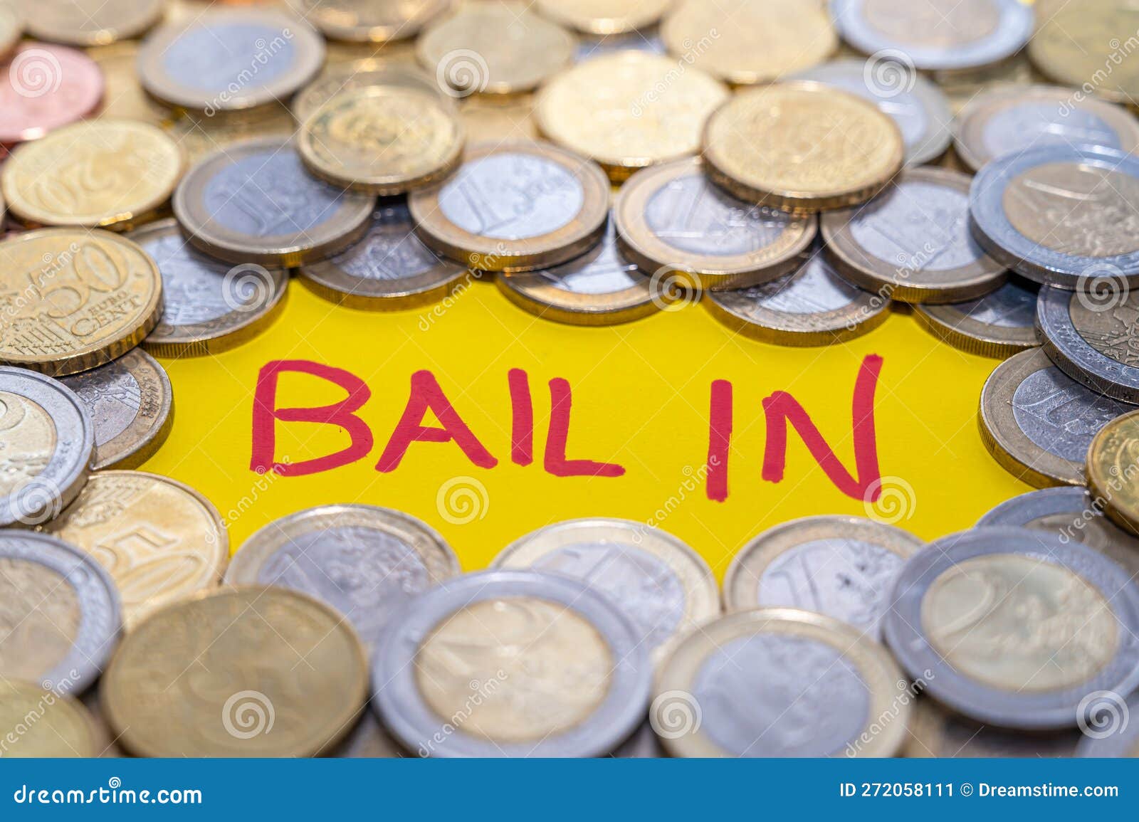 Word Bail-in, and Coins Around. Stock Image - Image of bank, euro ...