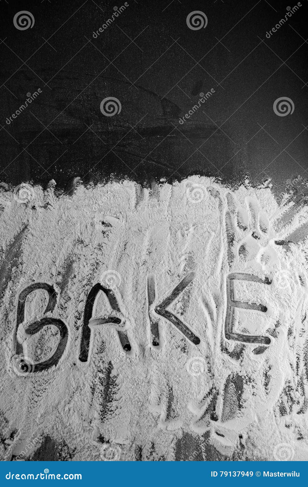 Word Bake Written in Flour on Table Stock Image - Image of paste ...