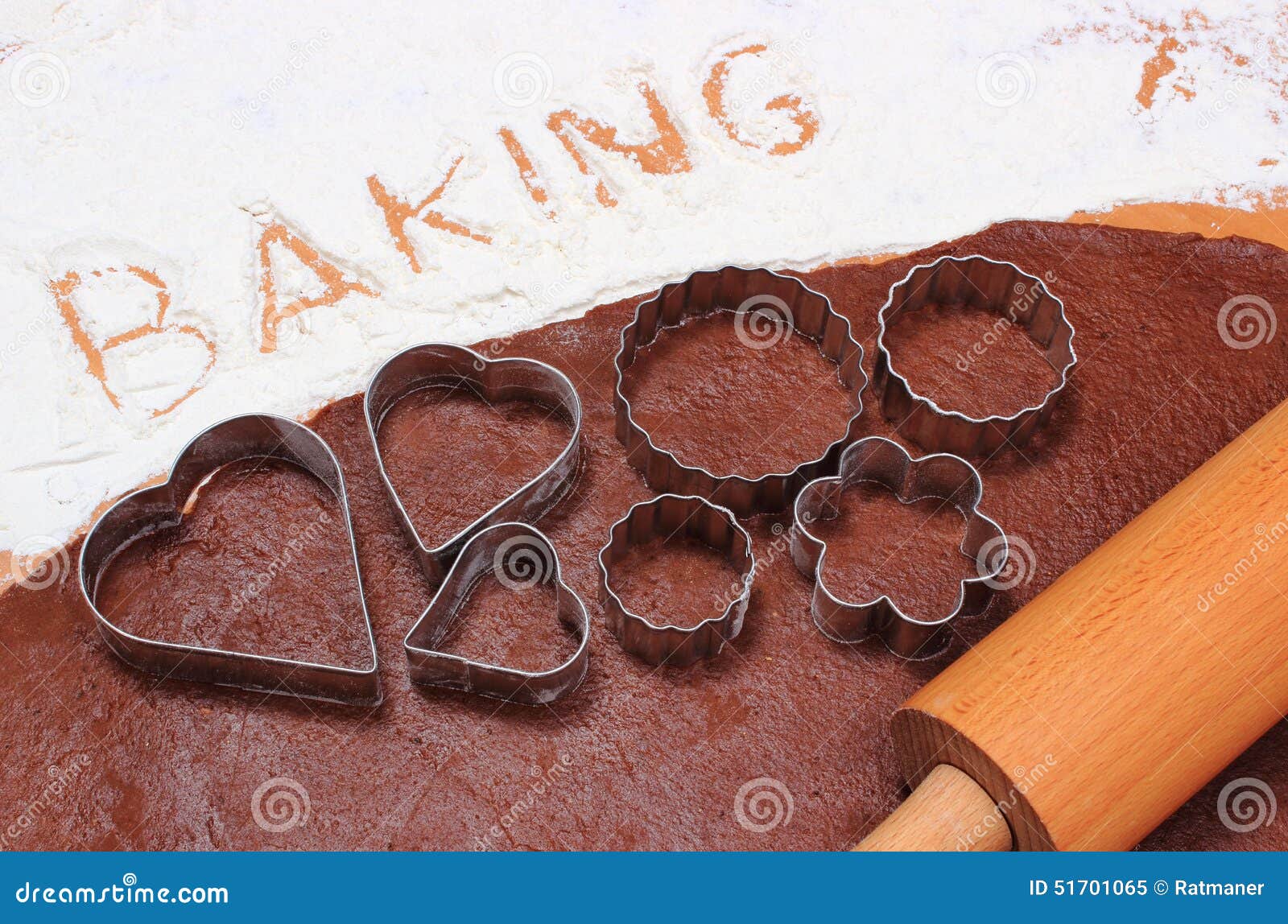 Word Baking Written in Flour and Dough for Cookies Stock Image - Image ...