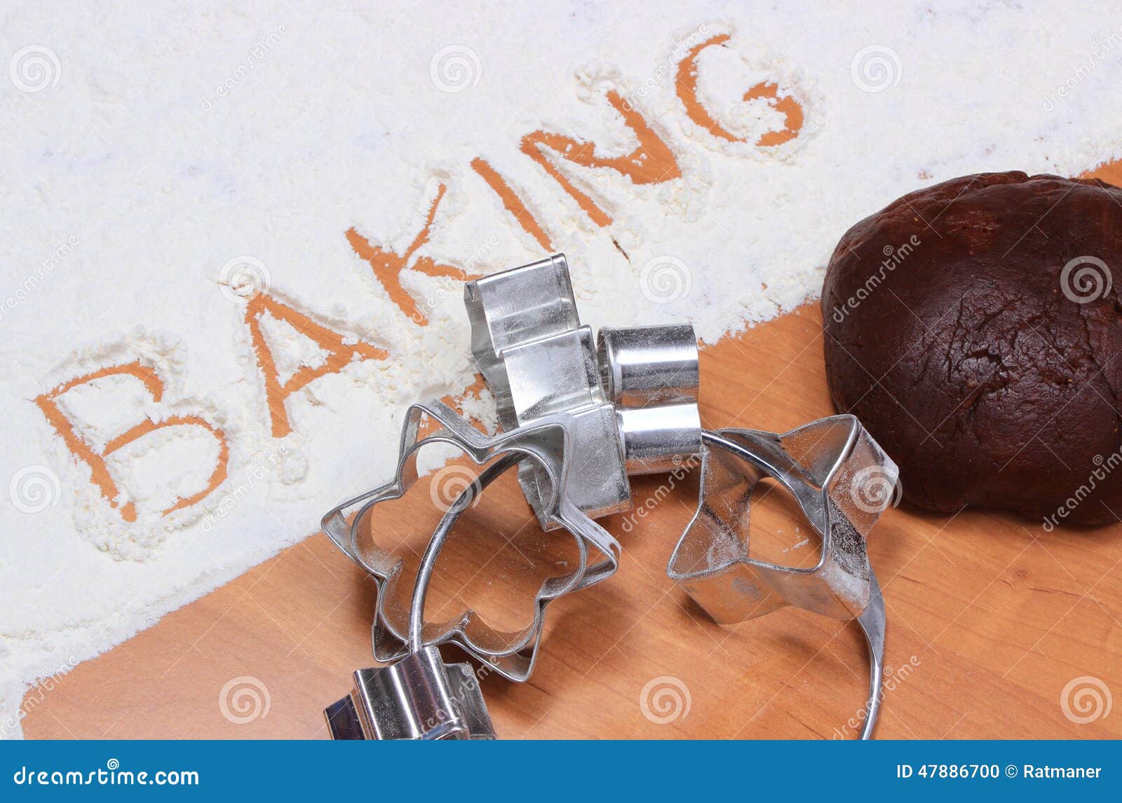 Word Baking Written in Flour and Dough for Gingerbread Stock Photo ...