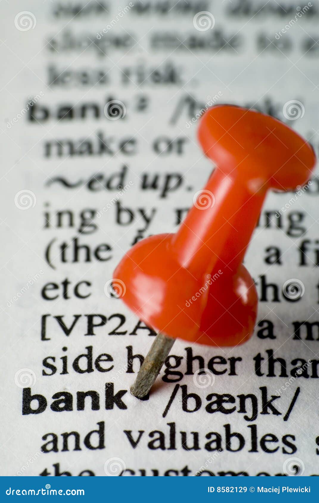 Word bank and red pin stock image. Image of page, metal - 8582129