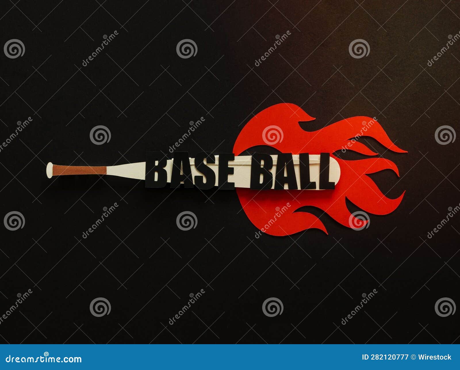 The Word Base Ball in the Shape of a Baseball Bat and Fire Stock ...