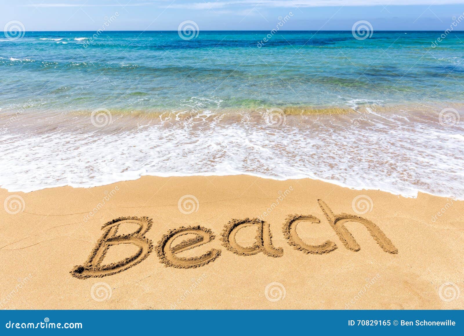Word BEACH Written On Yellow Sand, Blue Sea Wave, White Foam Top View ...