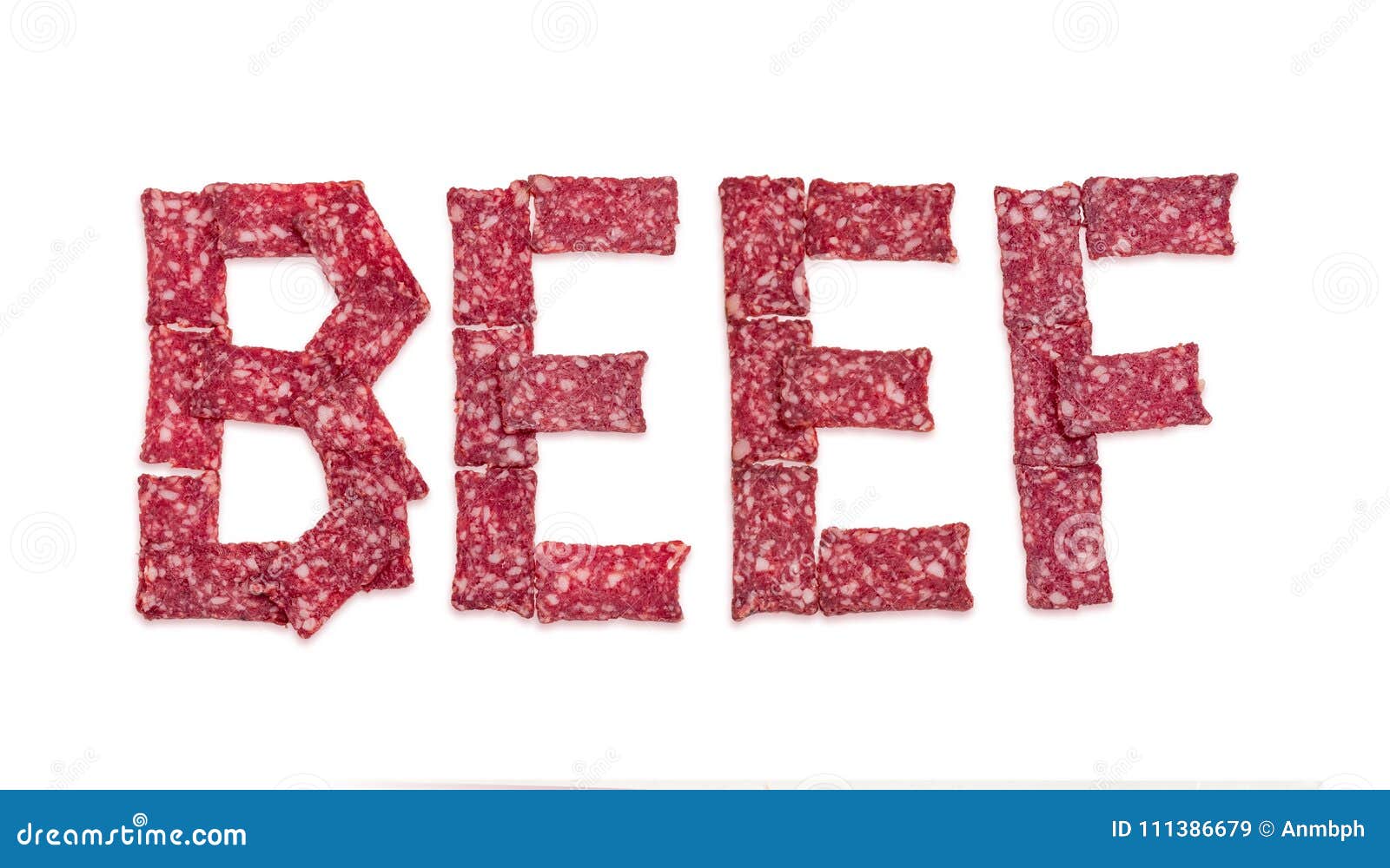 Word BEEF Laid Out with Sausage Slices on White Background Stock Image ...
