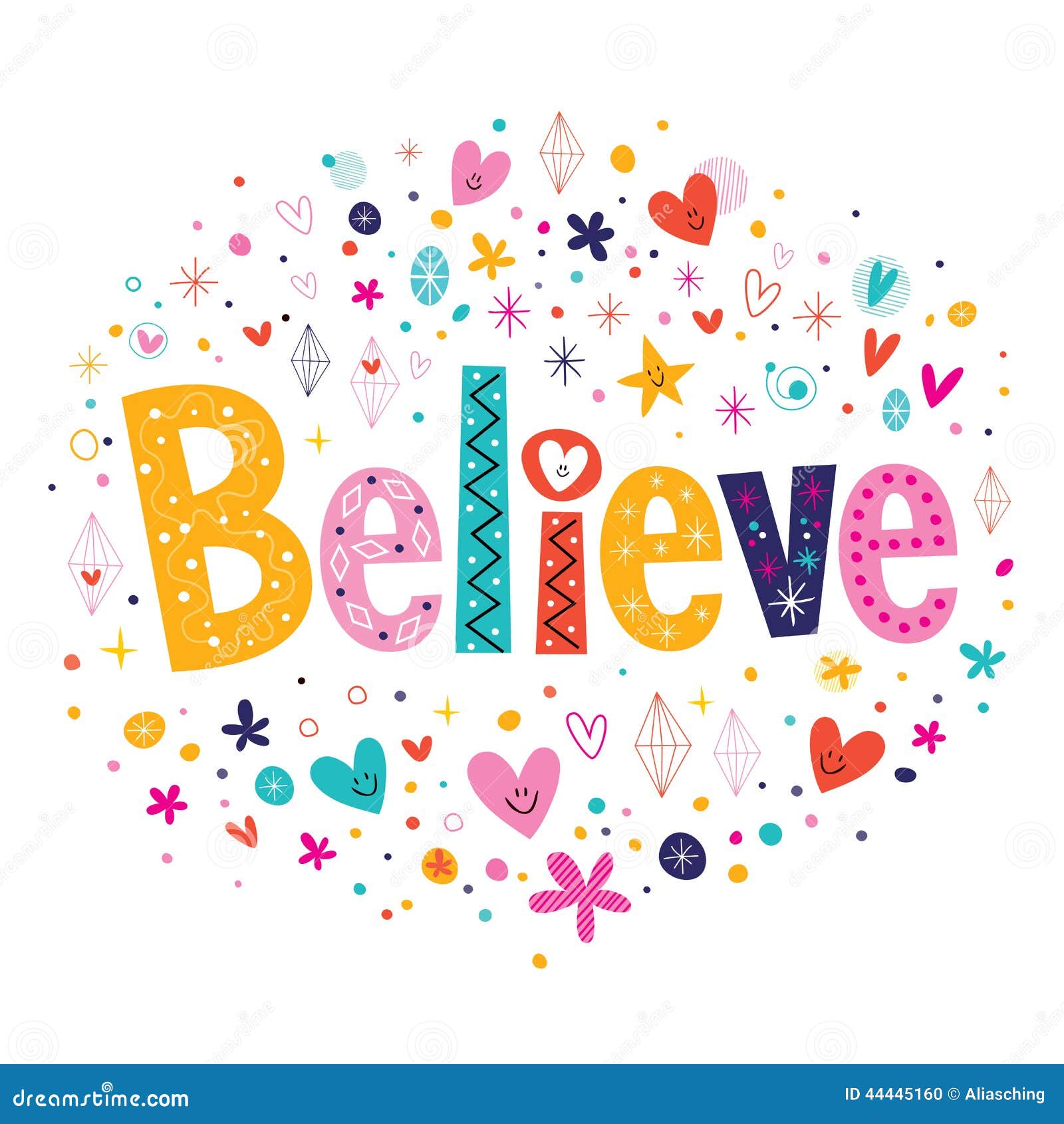 Word Believe Retro Typography Lettering Decorative Text Stock Vector ...