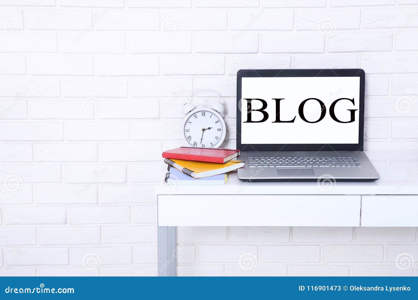 Word Blog on Computer Screen. Workspace with Laptop and Other Work ...