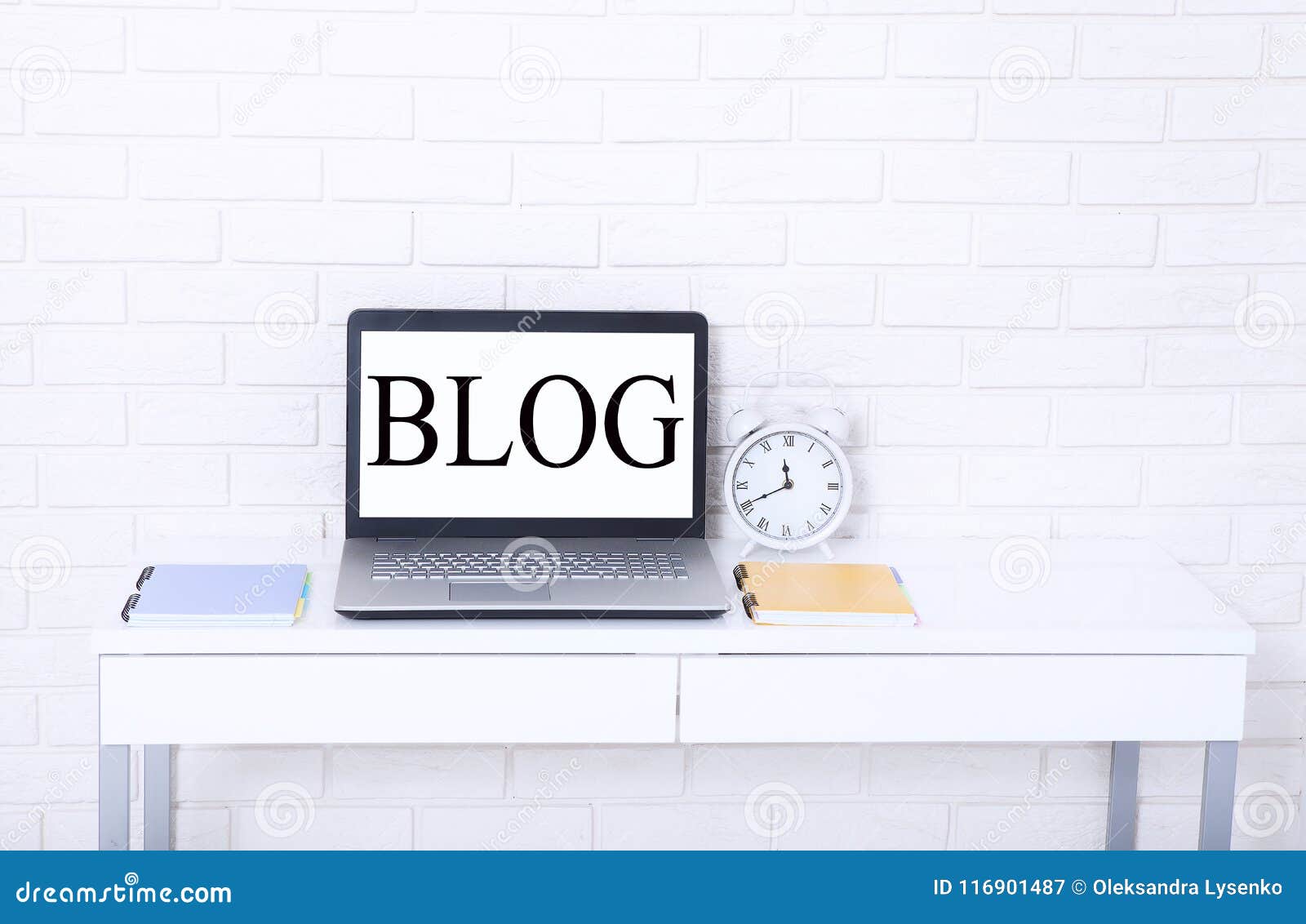 Word Blog on Computer Screen. Workspace with Laptop and Other Work ...