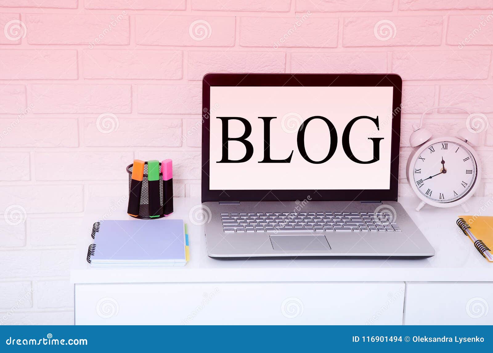 Word Blog on Computer Screen . Workspace with Laptop and Other Work ...