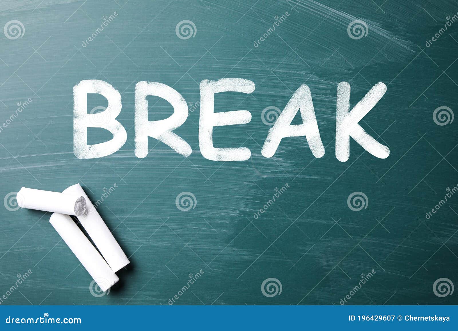 Word Break and Chalk on Greenboard, Top View. School Holidays Stock ...