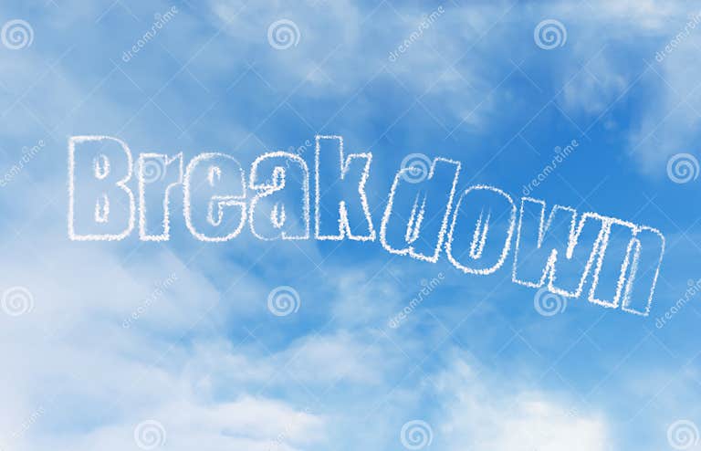 Word `Breakdown` from Clouds in a Blue Sky Stock Image - Image of fail ...