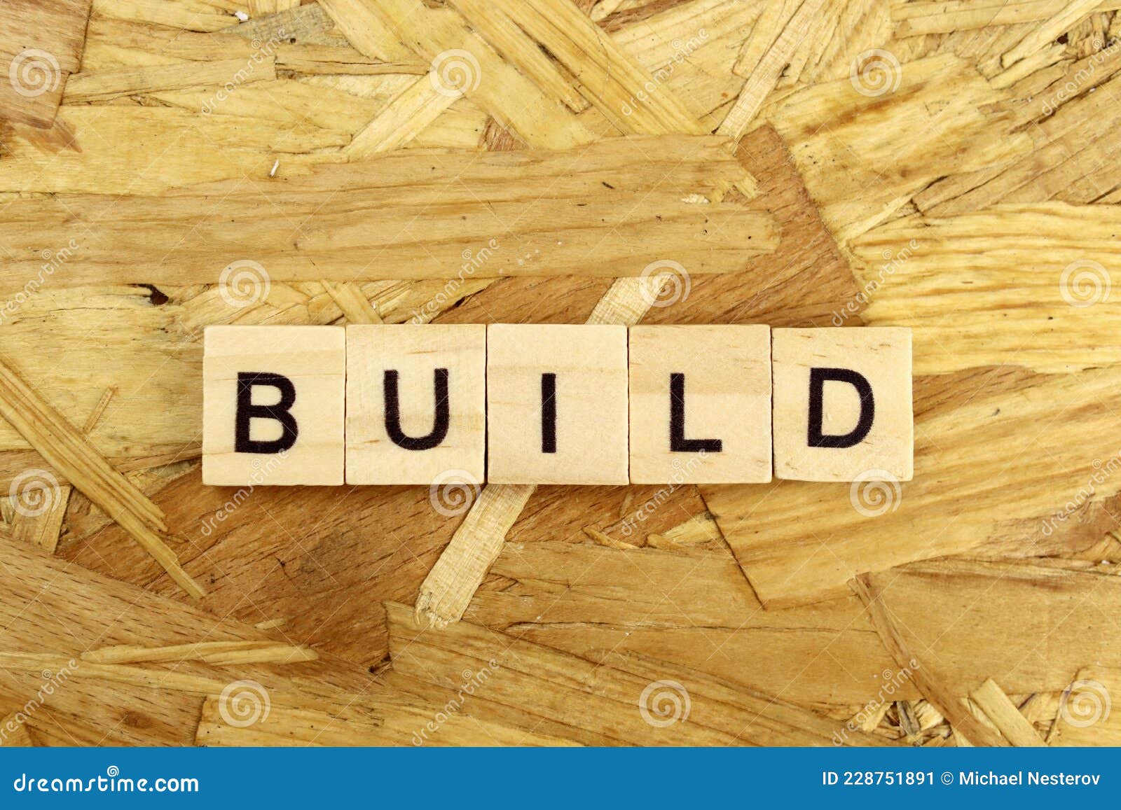 Word Build Made of Wooden Blocks on Osb Background Stock Image - Image ...