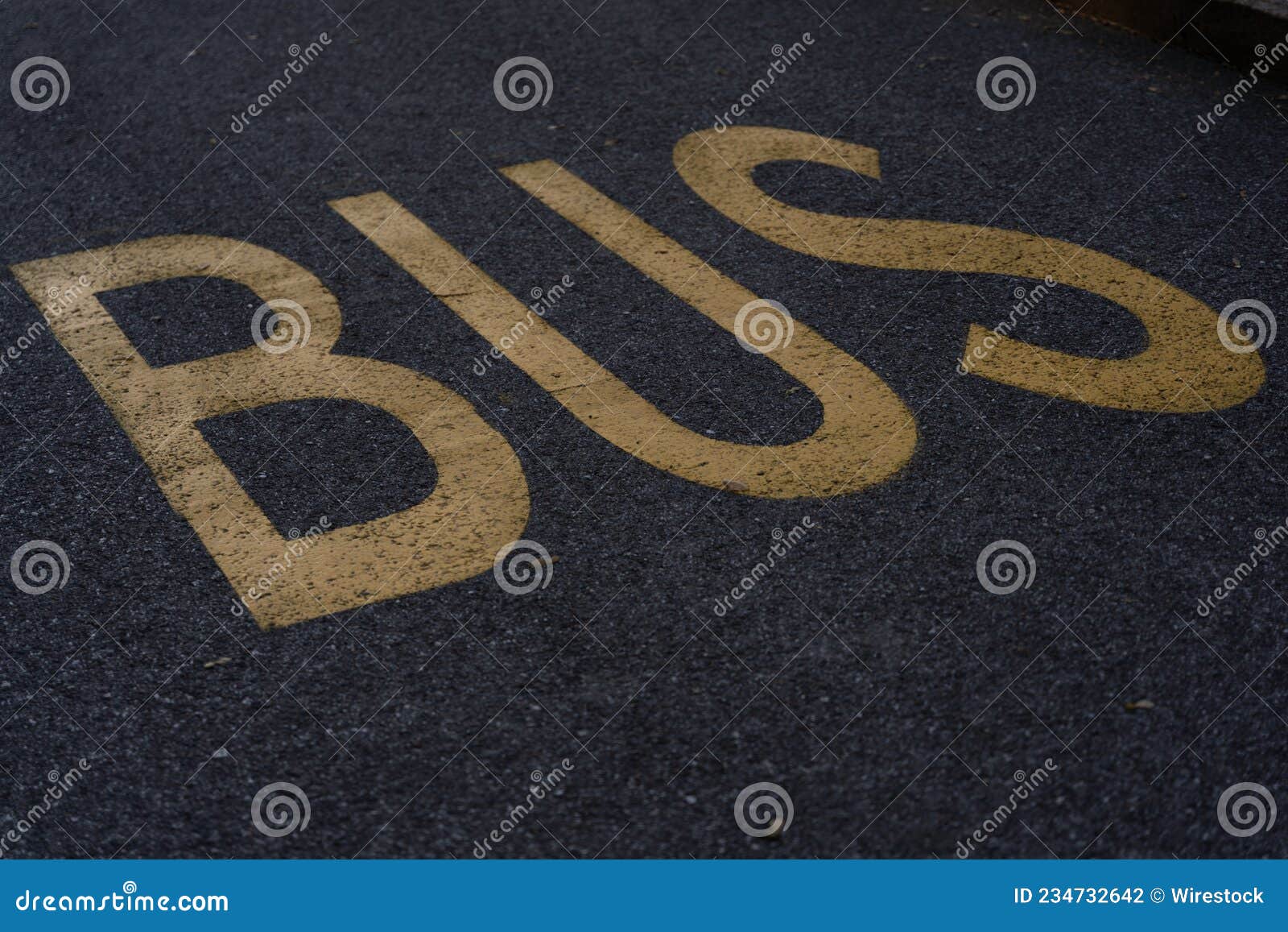 Word Bus on the Asphalt in the Bus Stop Stock Photo - Image of sign ...