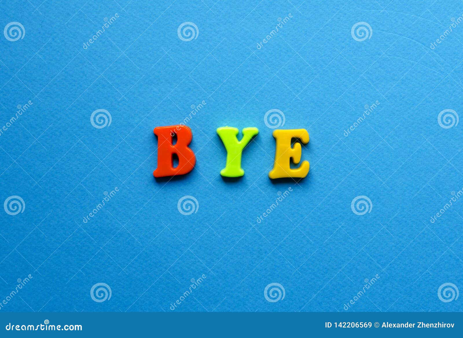 Word Bye from Plastic Magnetic Letters on Blue Background Stock Image ...