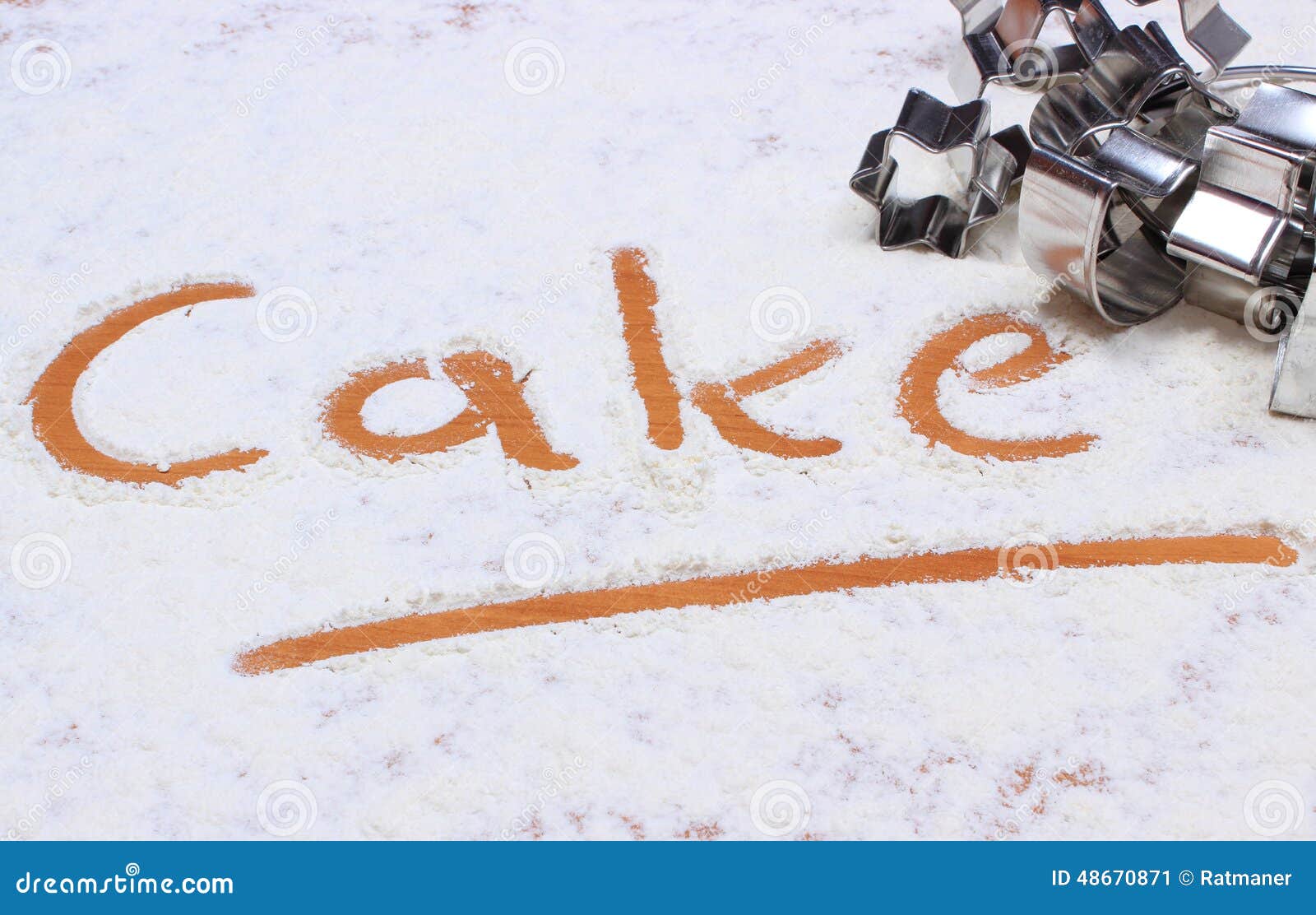 Word Cake Written in Flour and Cookie Cutters Stock Image - Image of ...