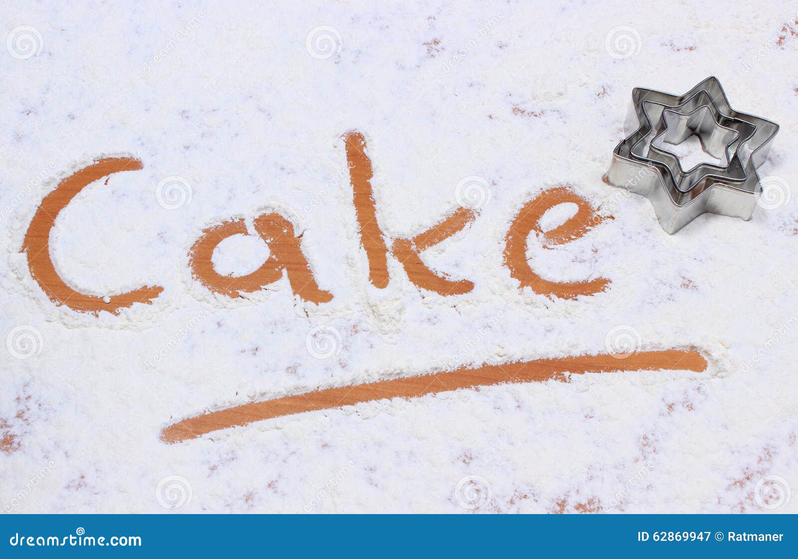 Word Cake Written in Flour and Cookie Cutters Stock Image - Image of ...