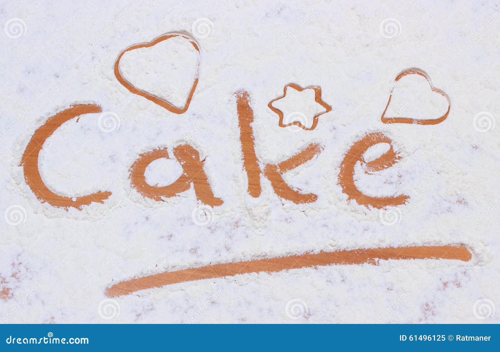 Word cake written in flour stock image. Image of heart - 61496125
