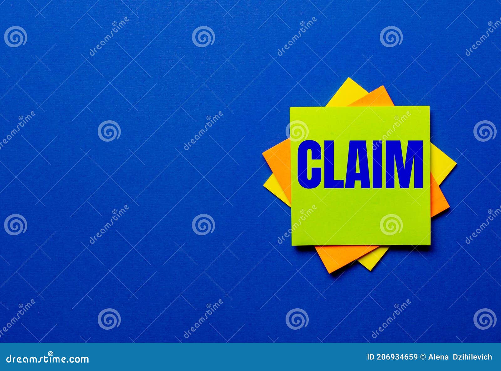 The Word CLAIM is Written on Bright Stickers on a Blue Background Stock ...